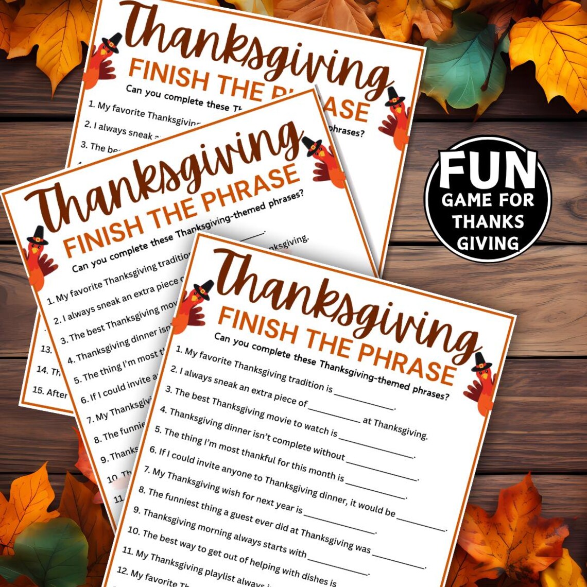Thanksgiving Finish the Phrase Game, Printable Thanksgiving Game ...