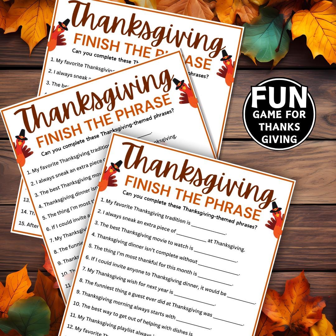 Thanksgiving Finish the Phrase Game, Printable Thanksgiving Game ...