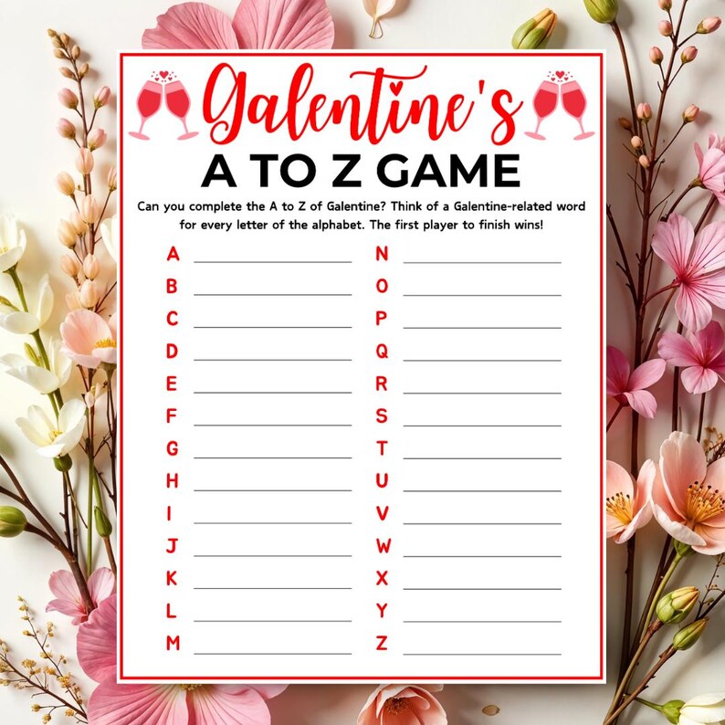 Galentine’s Day A-Z Word Race Game, Galentines Party Ideas, Galentines ...