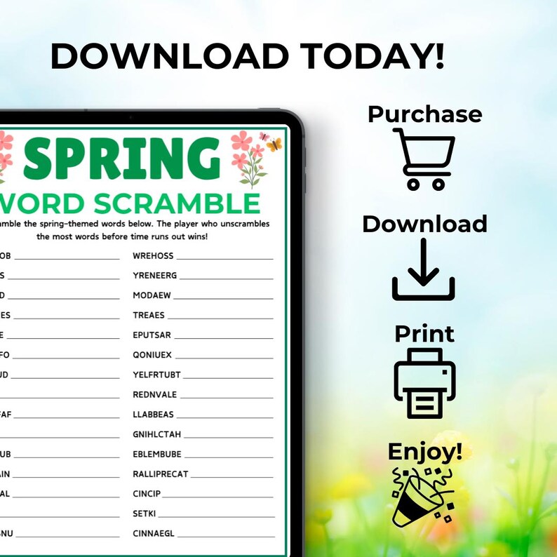Spring Word Scramble Game, Printable Spring Games, Activity Word Game ...