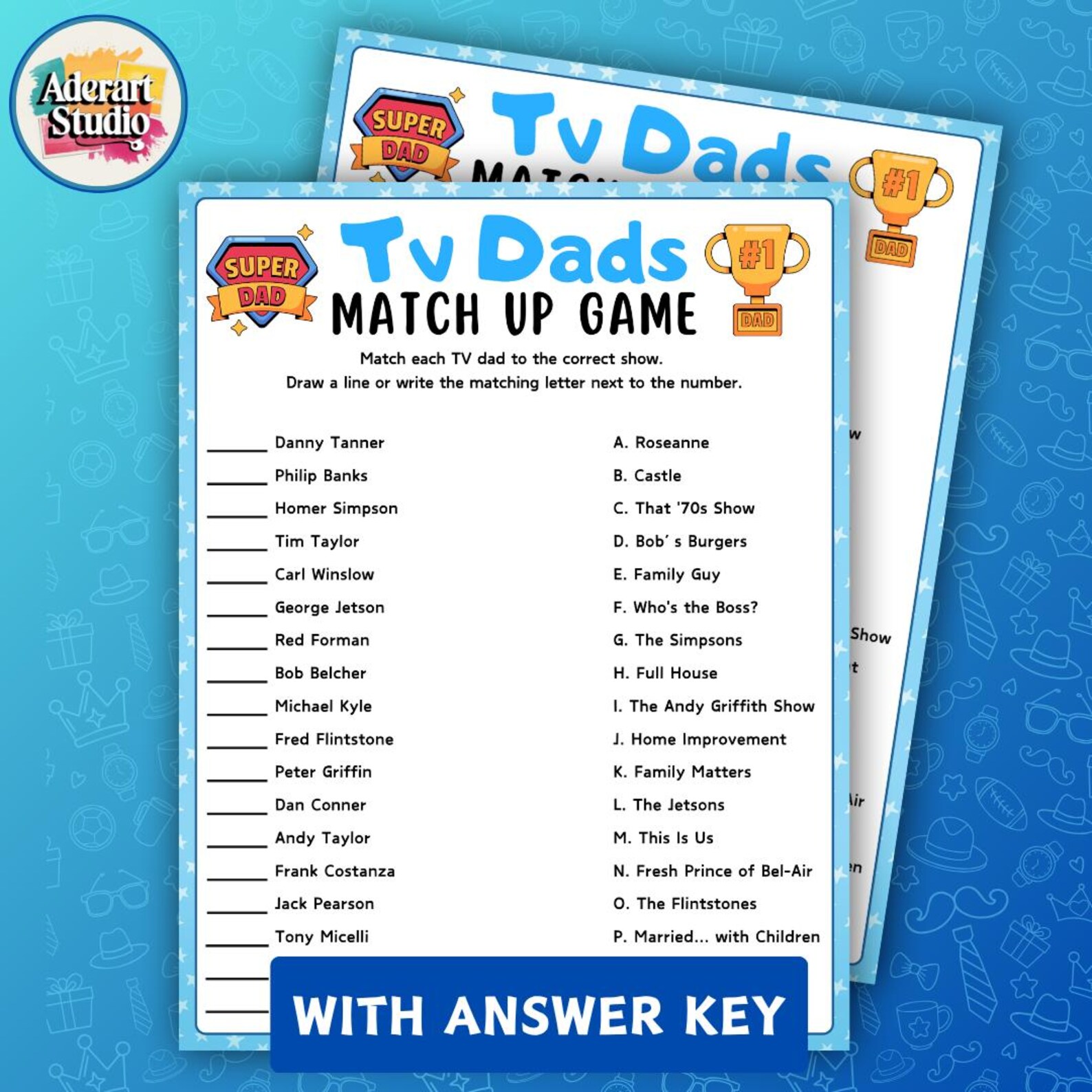 Famous TV Dads Match up Game, Famous TV Dads Trivia, Fathers Day Party ...