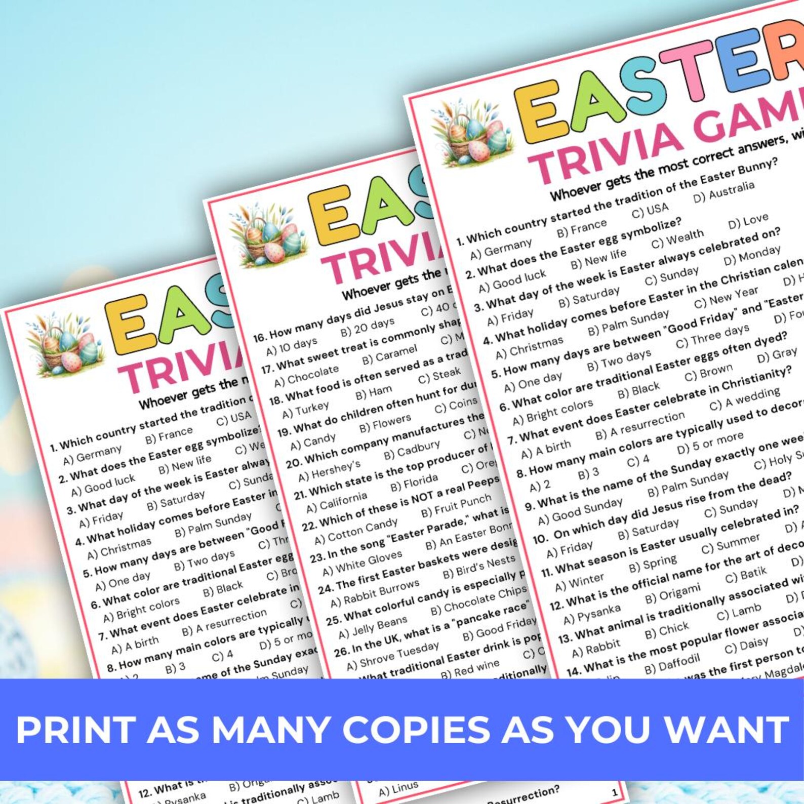 Easter Trivia Game, Printable Easter Trivia Quiz, Easter Games, Easter ...