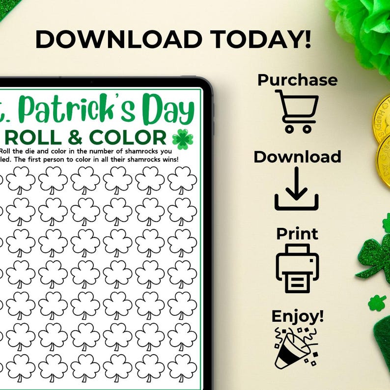 Printable St Patricks Day Roll and Color Game, St Patrick's Party Game ...