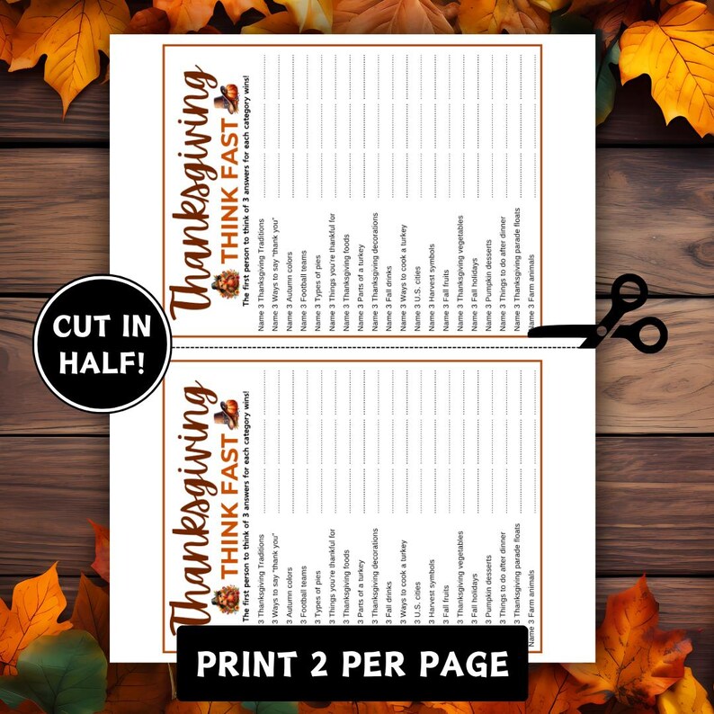 Thanksgiving Think Fast Game! Printable Thanksgiving Games, Think Quick ...