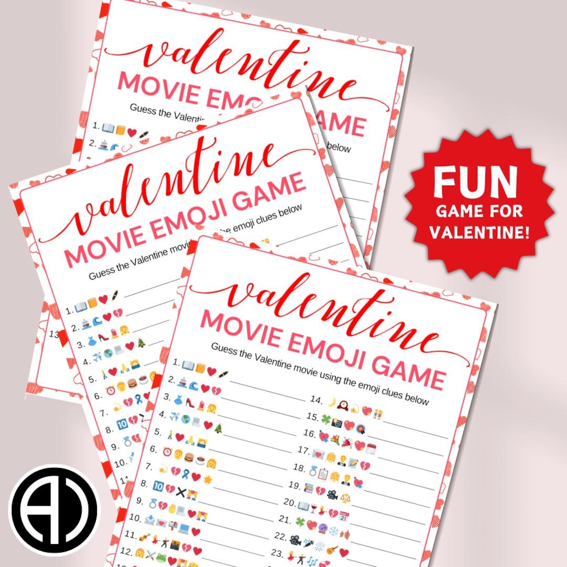 Valentine's Day Movie Emoji Game, Printable Valentine Game, Valentines ...
