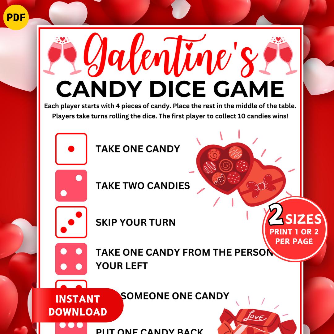 Galentine's Day Candy Dice Game, Printable Galentines Games, Candy ...