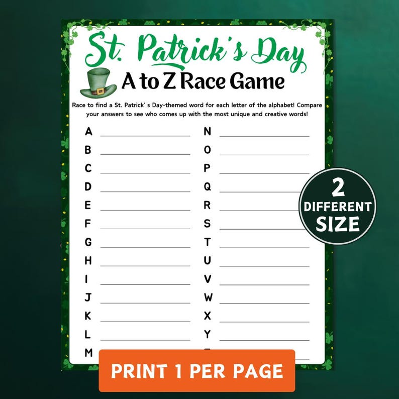 Printable St. Patrick's Day A to Z Game, A-Z Race Game, St Patricks Day ...