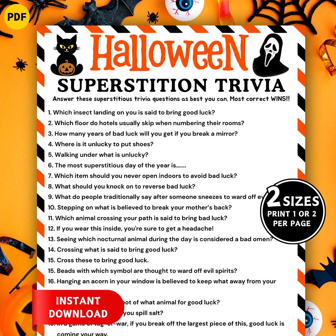 Halloween Superstitions Trivia Game, Halloween Trivia Quiz, Printable ...