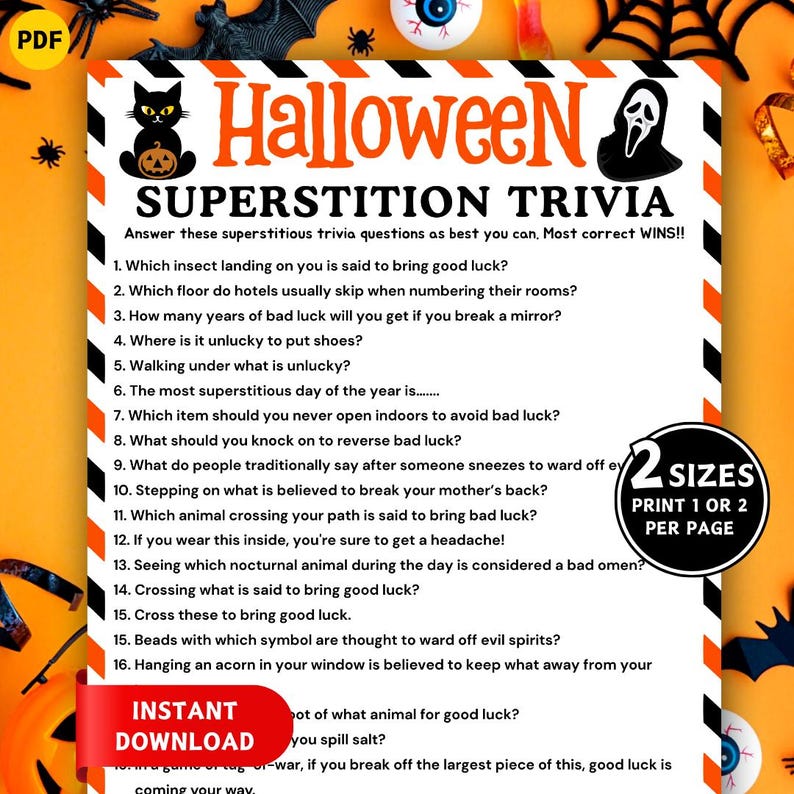 Halloween Superstitions Trivia Game, Halloween Trivia Quiz, Printable ...