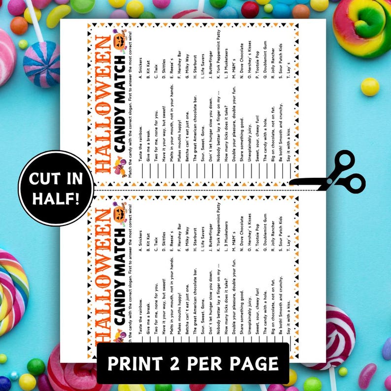 Halloween Candy Match Game, Candy Slogan Trivia Game, Printable ...