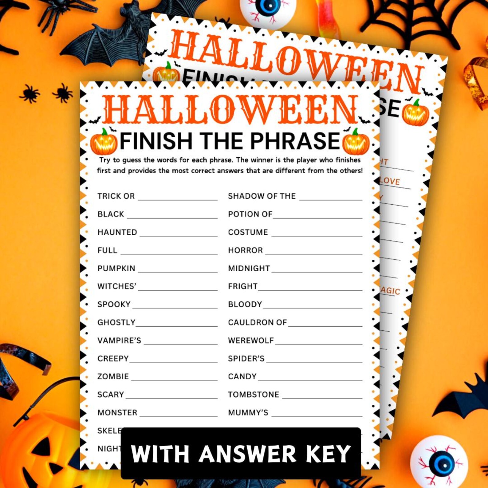 Halloween Finish the Phrase Game, Printable Halloween Games, Fun Group ...