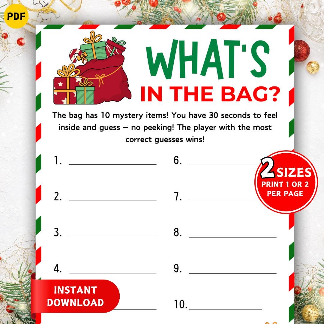 What's in the Bag Christmas Game, Printable Christmas Game, Christmas ...