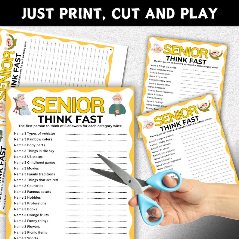 Senior Think Fast Game! Games for Senior Citizens, Fun Elderly Games ...
