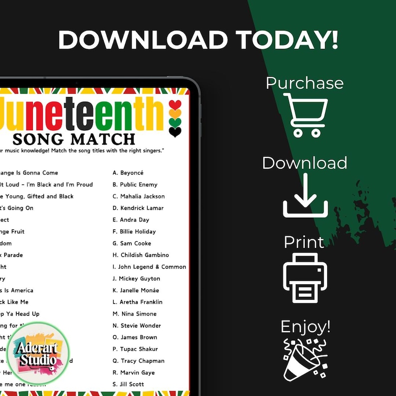 Juneteenth Song Match up Game, Printable Juneteenth Music Quiz, Match ...