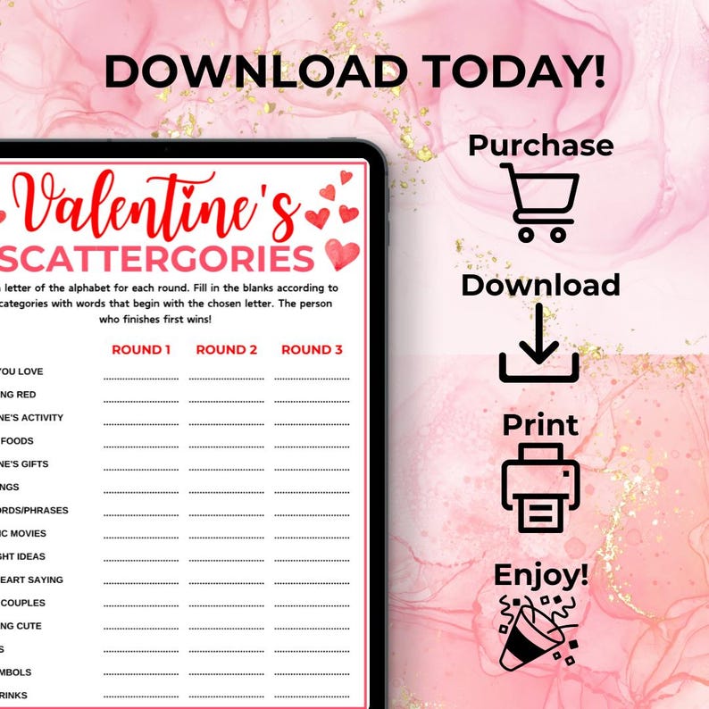 Valentine's Day Scattergories Game, Printable Valentine Game ...