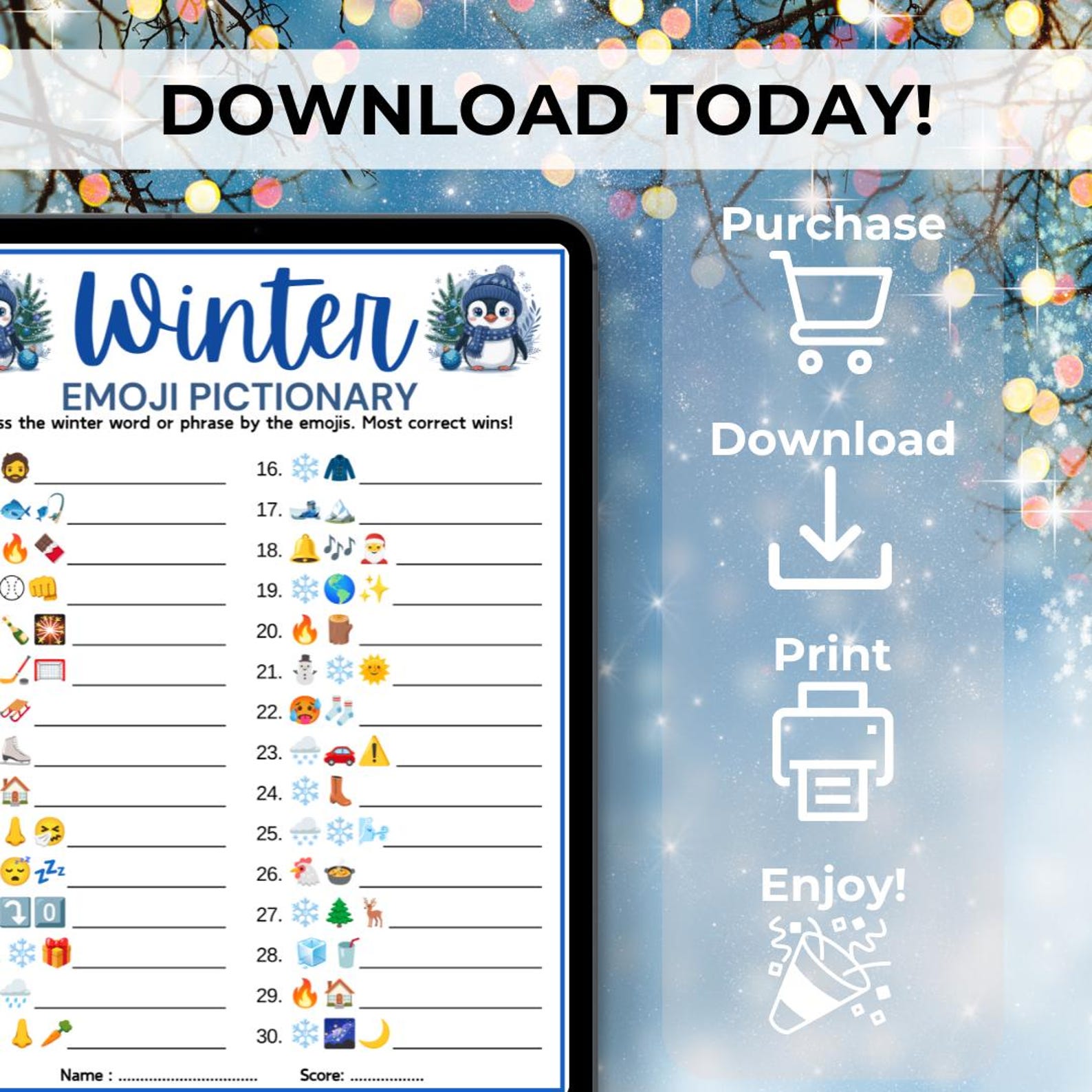 Winter Emoji Game, Winter Emoji Pictionary, Trivia Game, Winter Emoji ...