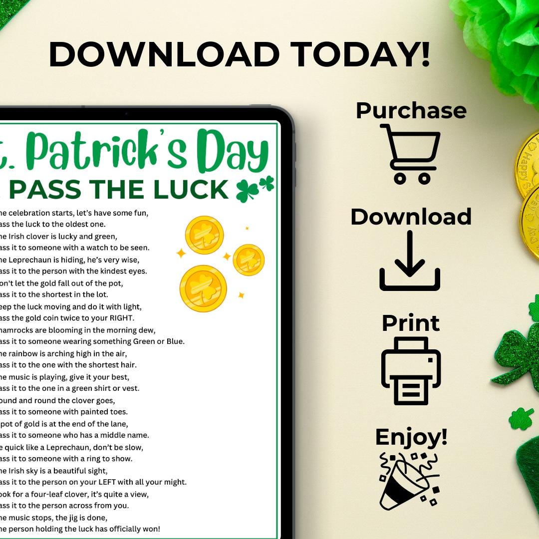 Pass the Luck Game, Fun Printable St Patrick's Day Game for Kids Adults ...