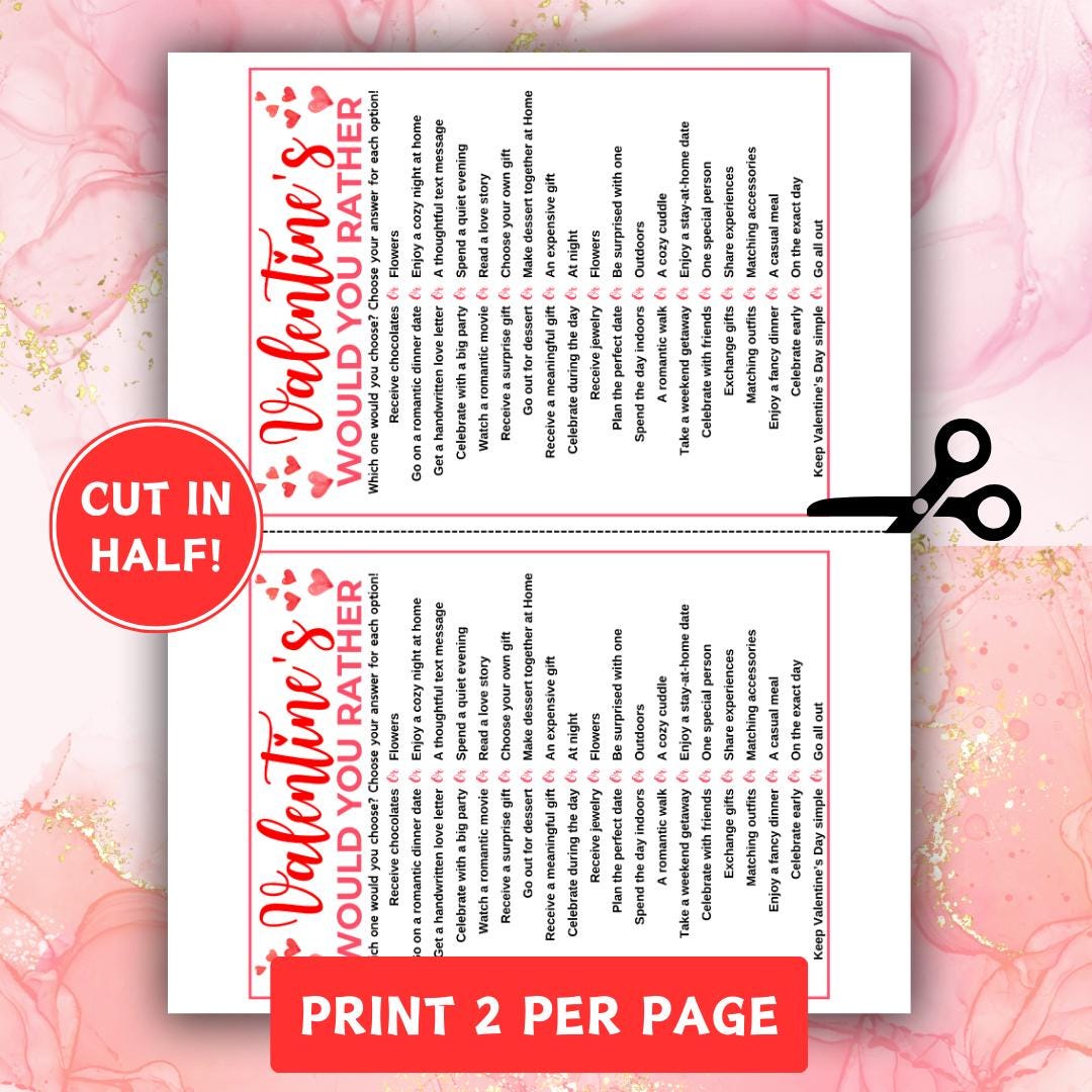 Valentine's Day Would You Rather Game, Printable Valentine's Game ...