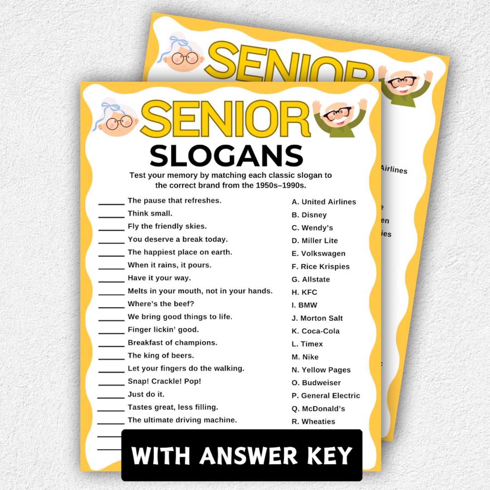 Senior Slogans Game, Senior Party Games, Riddle Quiz, Games for Senior ...