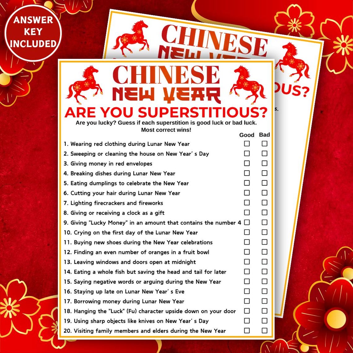Chinese New Year Superstitions Game, Lunar New Year Printable, Party ...