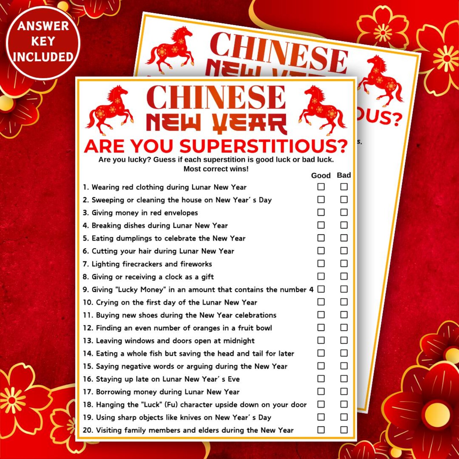 Chinese New Year Superstitions Game, Lunar New Year Printable, Party ...