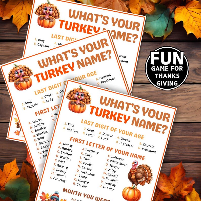What's Your Turkey Name Game, Thanksgiving Game Printable, Thanksgiving ...