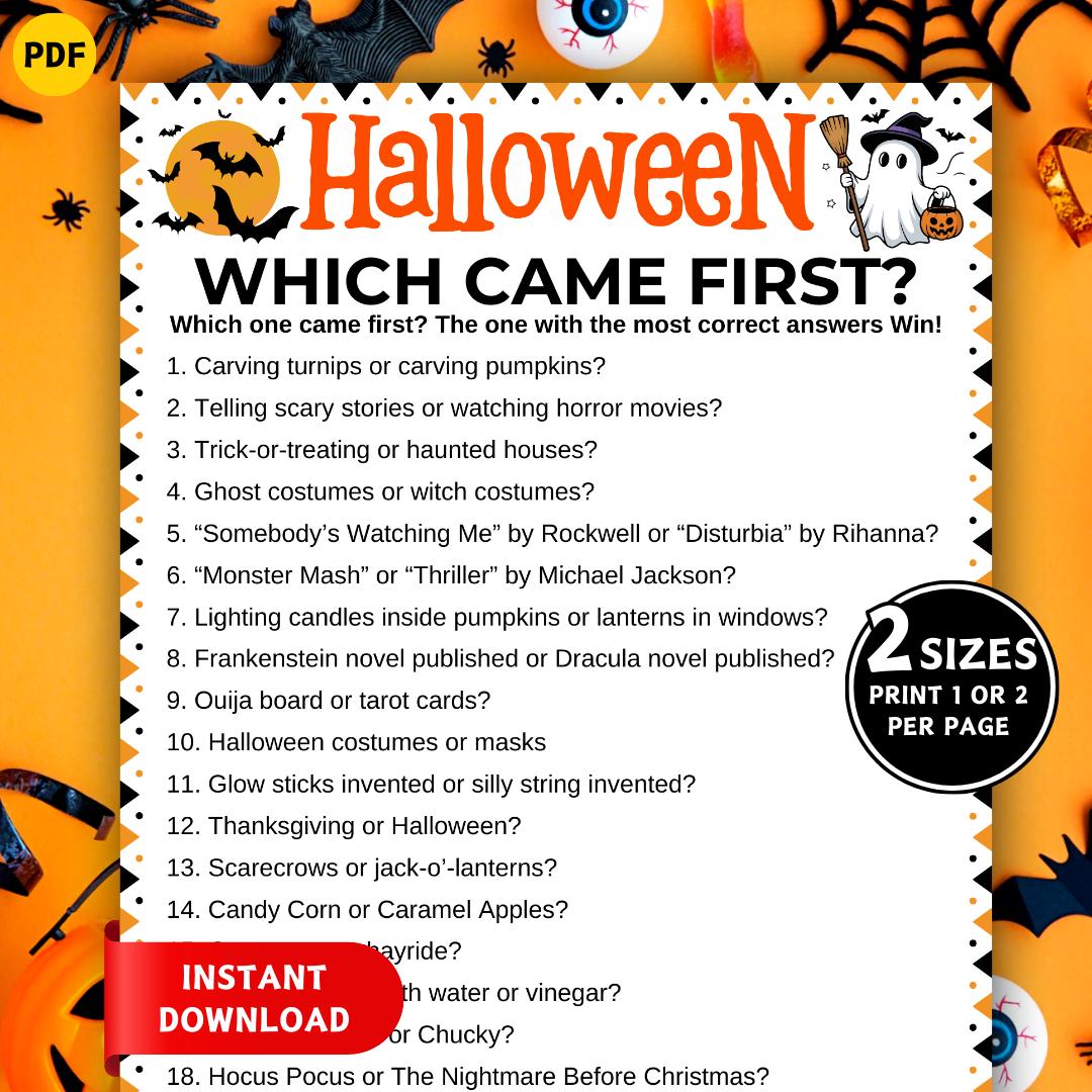 Halloween Which Came First Game, Halloween Trivia Quiz, Printable ...
