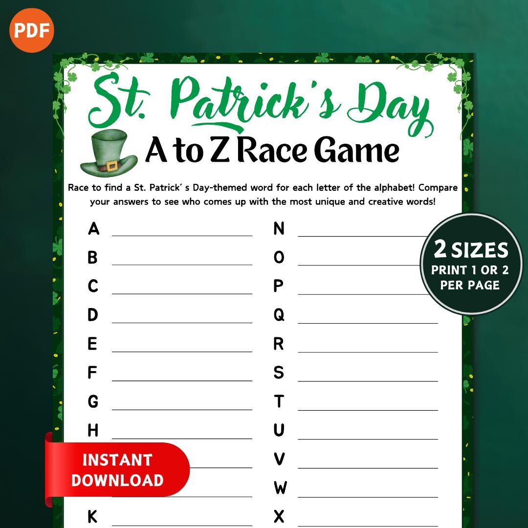 Printable St. Patrick's Day A to Z Game, A-Z Race Game, St Patricks Day ...