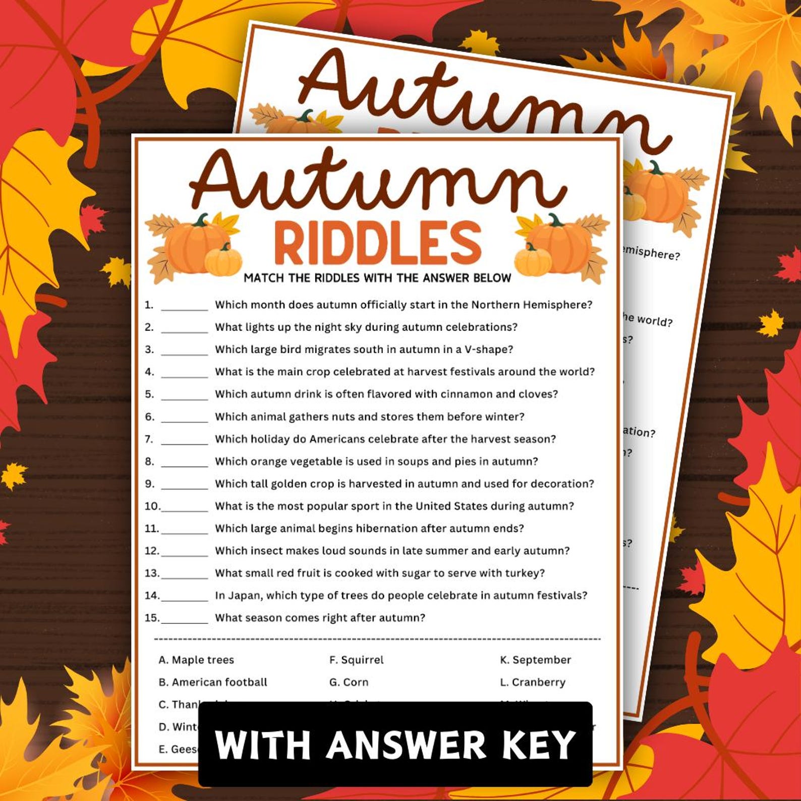 Autumn Riddles Game, Fall Riddle Me This Game, Printable Autumn Games ...