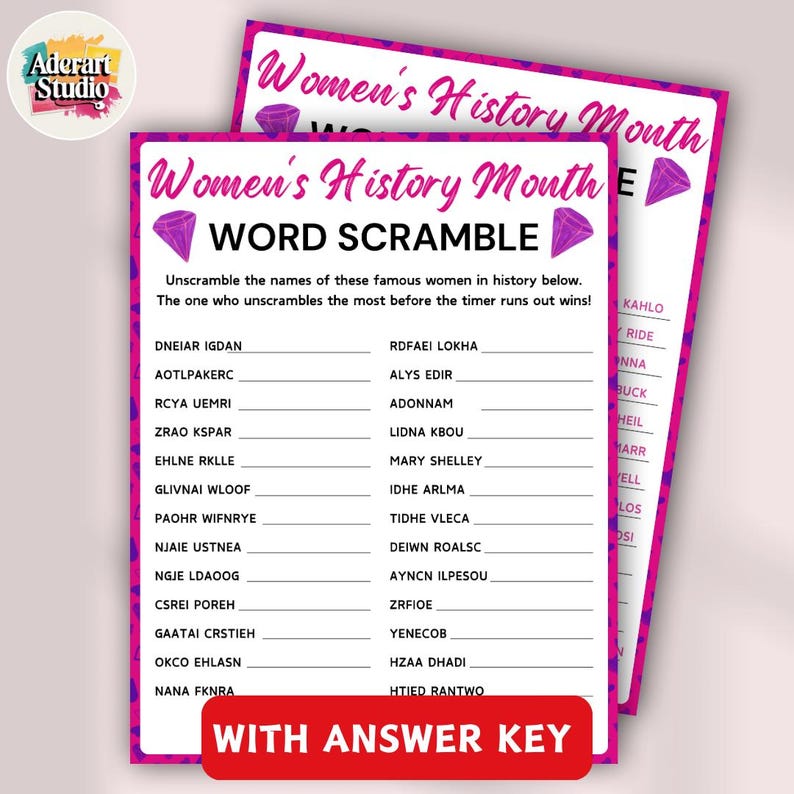 Women's History Month Word Scramble, Famous Women Game, Scramble Game ...