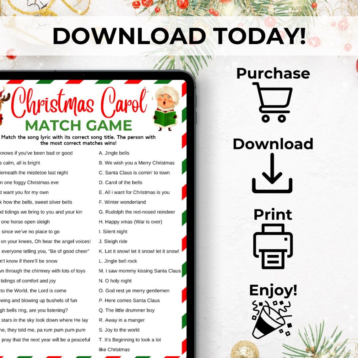 Christmas Carol Game, Printable Christmas Game, Christmas Song Trivia ...
