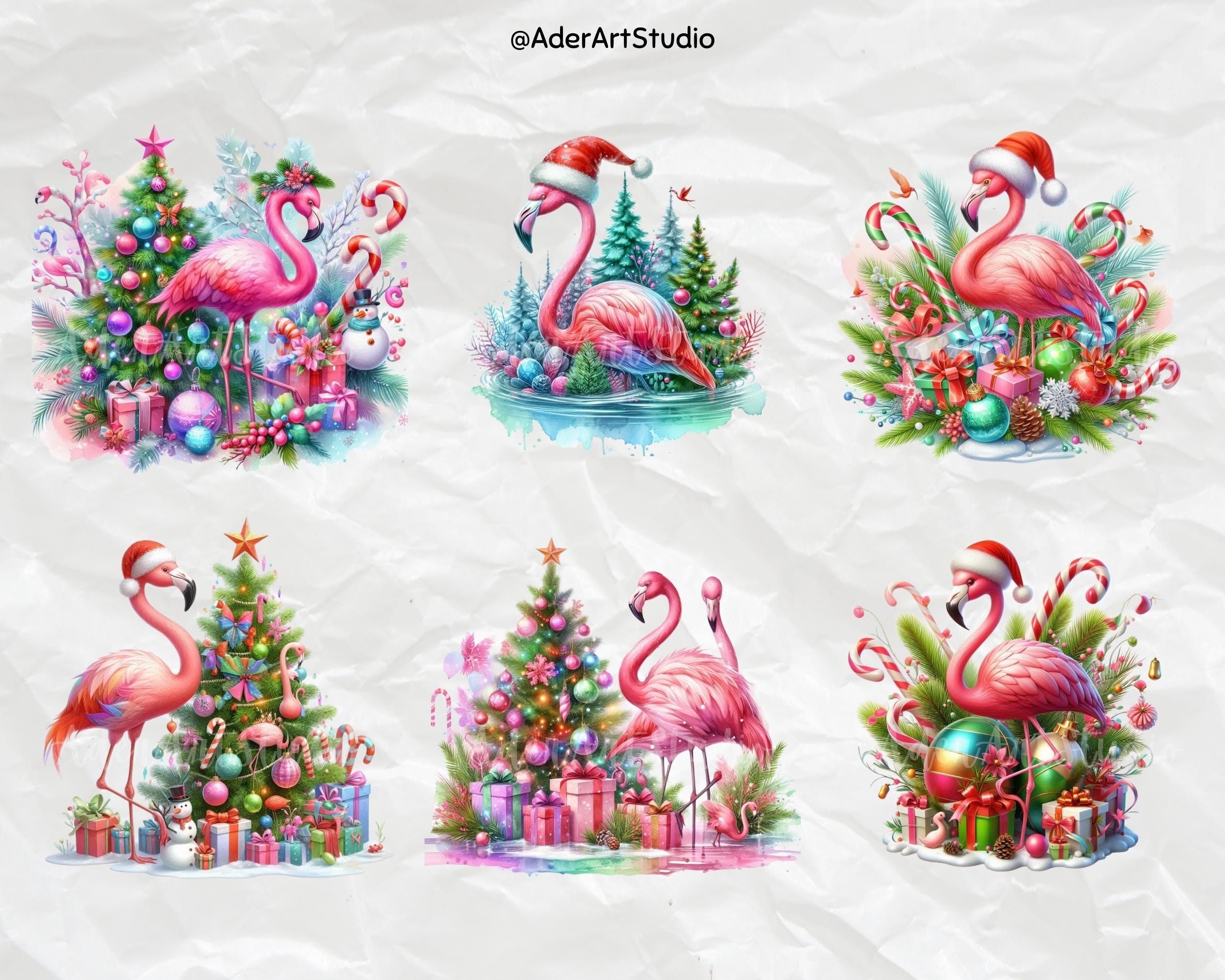 Funny Christmas Flamingo Clipart Bundle, Flamingo Christmas ...