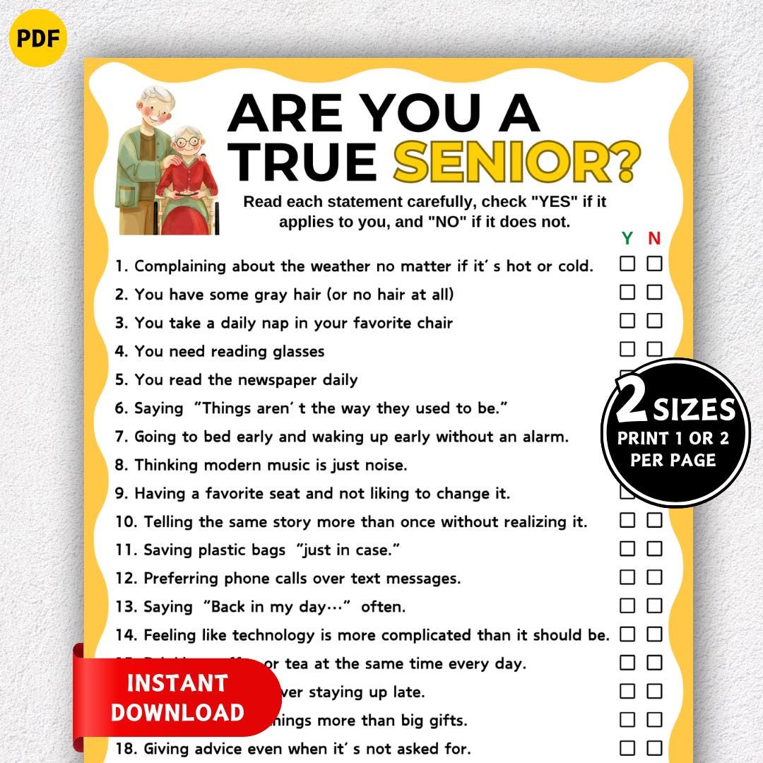 Are You a True Senior Game, Printable Games for Senior Citizens, Group ...