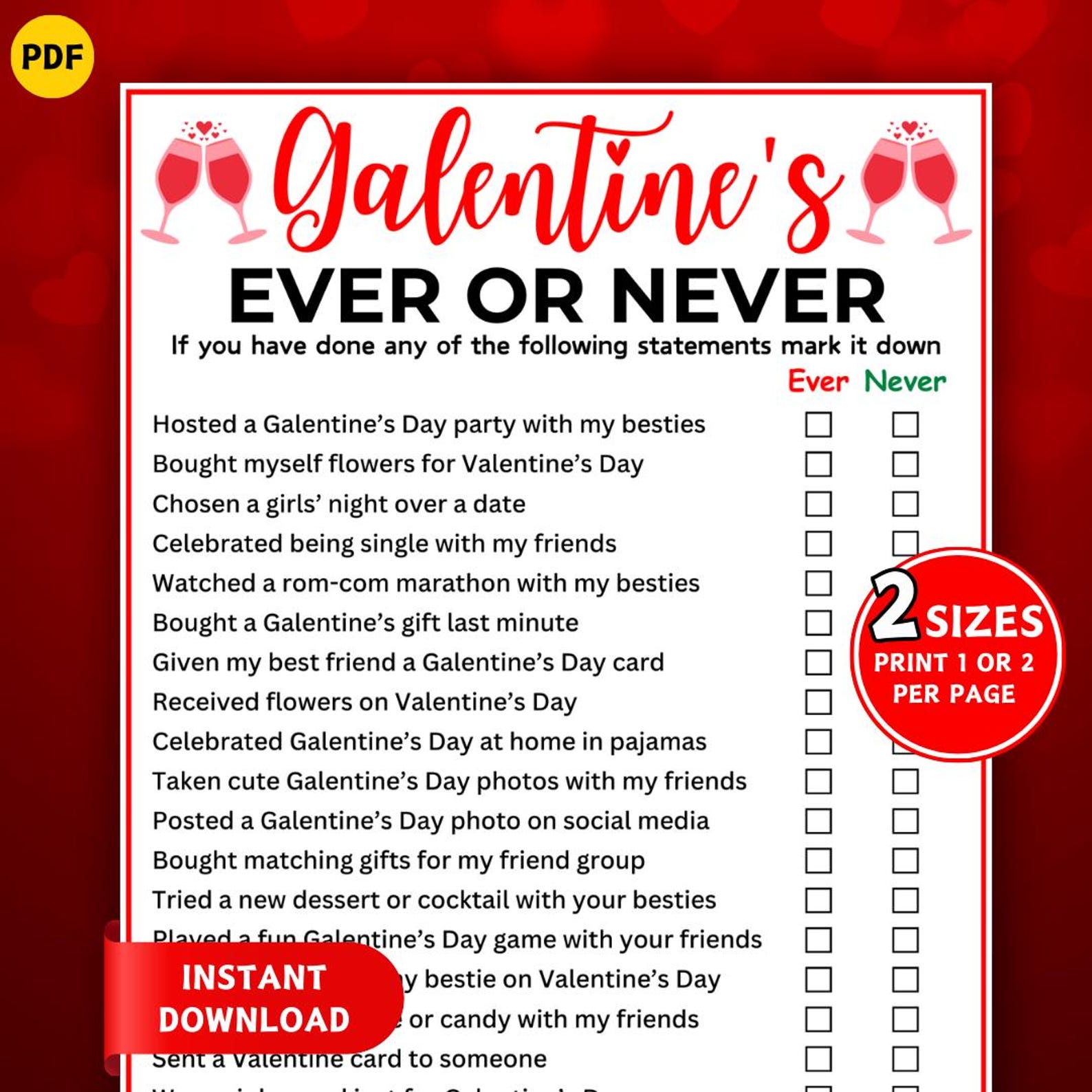 Galentines Never Have I Ever Game, Galentine Game for Adults, Galentine ...