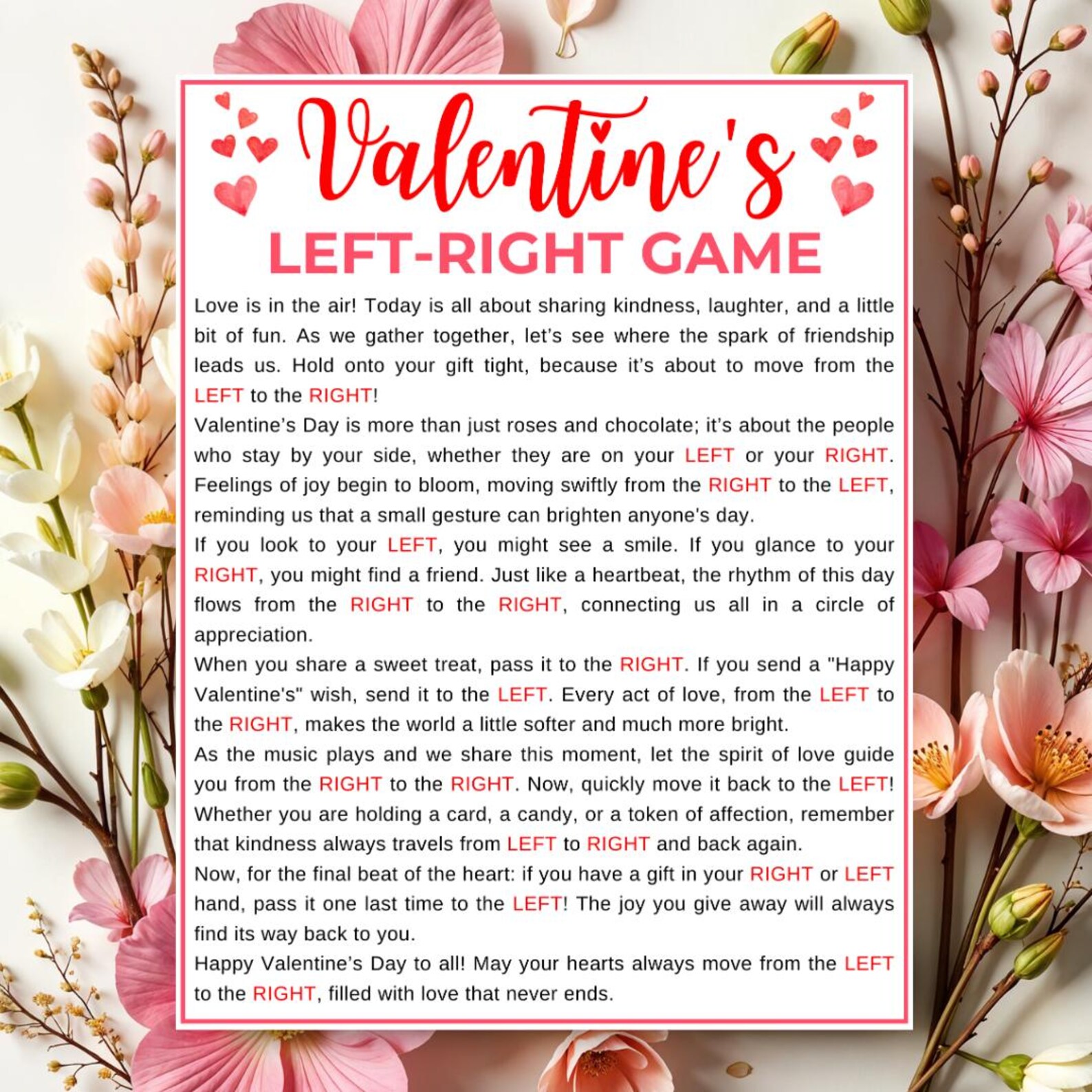 Valentines Day Left Right Game, Printable Valentines Games, Pass the ...