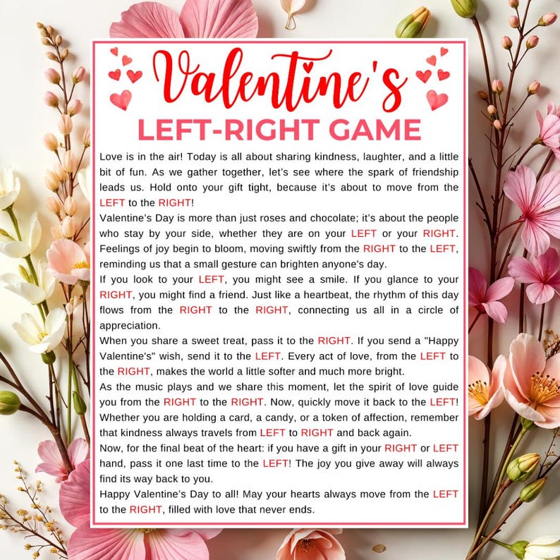 Valentines Day Left Right Game, Printable Valentines Games, Pass the ...