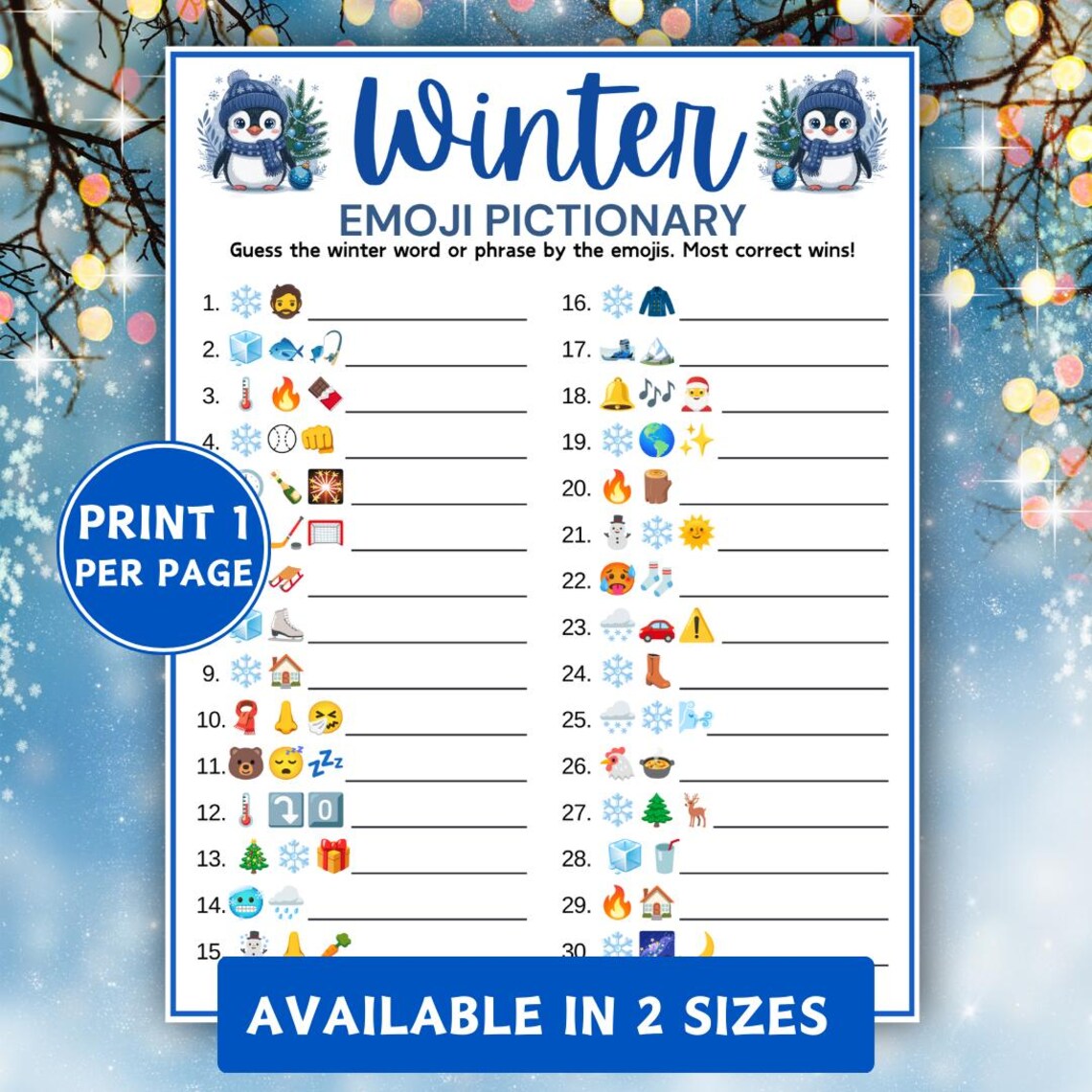 Winter Emoji Game, Winter Emoji Pictionary, Trivia Game, Winter Emoji ...