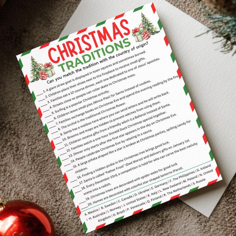 Christmas Traditions Around the World Game, Printable Christmas Game ...