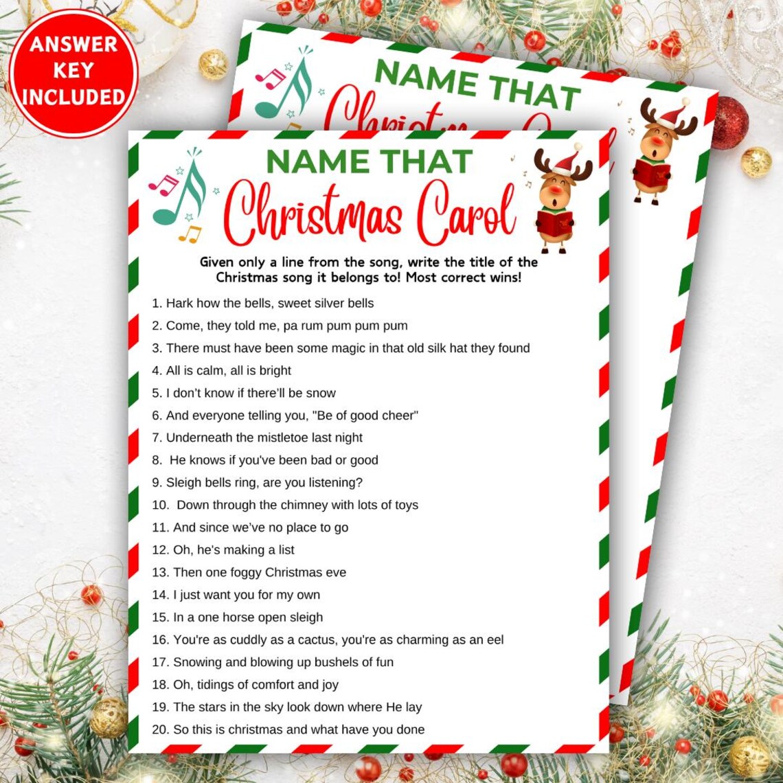 Name That Christmas Carol Game, Printable Christmas Game, Christmas ...