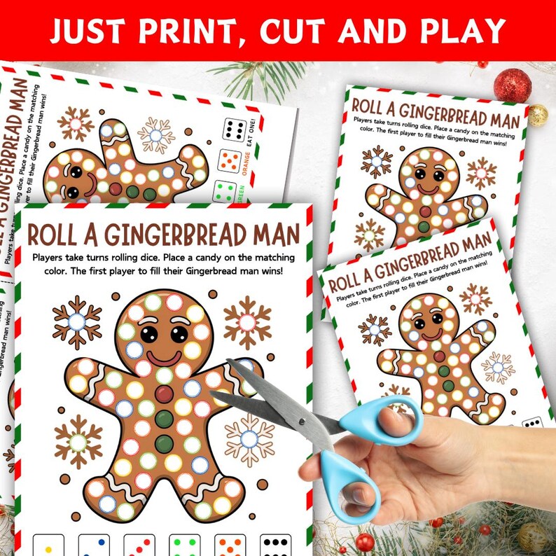 Roll A Gingerbread Dice Game, Printable Christmas Game for Kids Adult ...