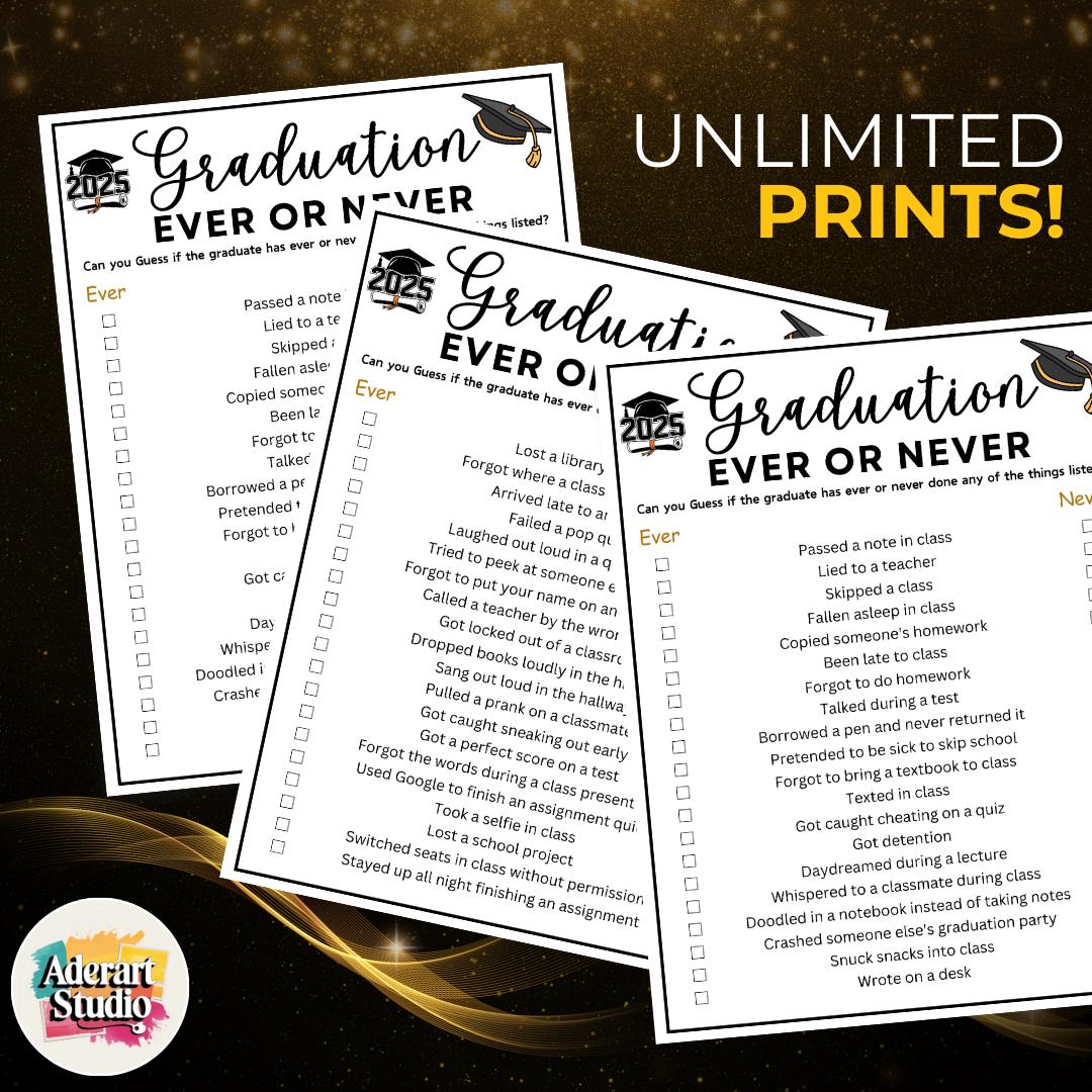 Printable Graduation Game Never Have I Ever, Fun Graduation Party Games ...