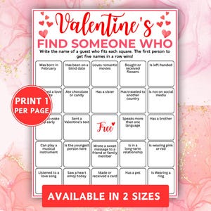 Valentines Day Find Someone Who Game, Valentine's Party Game, Find the ...