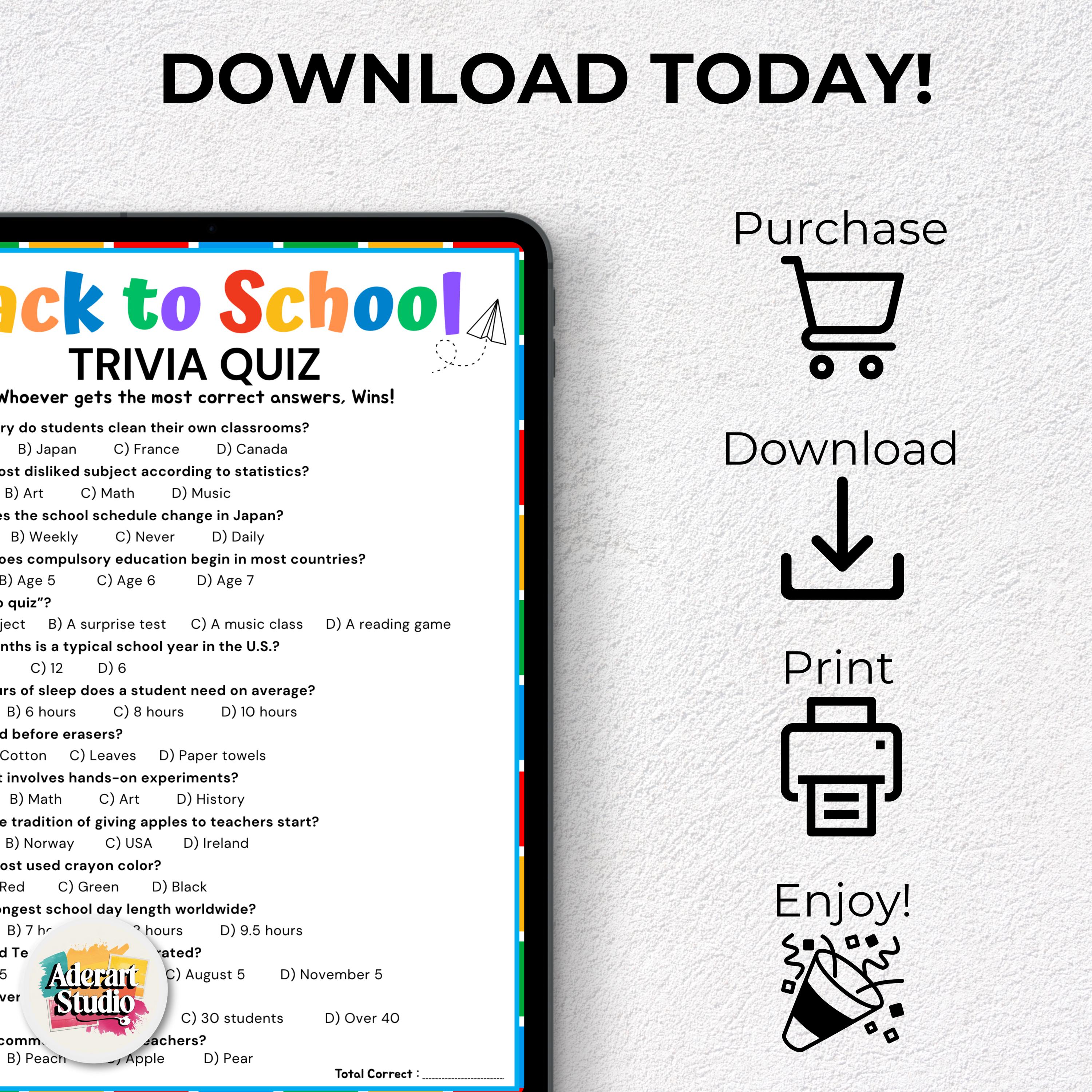 Back to School Trivia Game, Printable Trivia Game, First Day of School ...