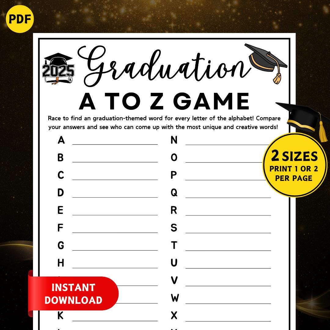 Printable Graduation A to Z Game, A-Z Race Game, Graduation Party Game ...