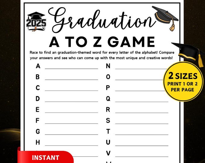 Printable Graduation A to Z Game, A-Z Race Game, Graduation Party Game ...