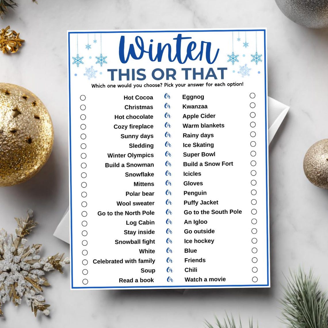Winter This or That Game, Would You Rather, Printable Winter Games for ...