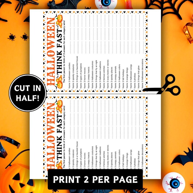 Halloween Think Fast Game! Printable Halloween Game, Think Quick Trivia ...