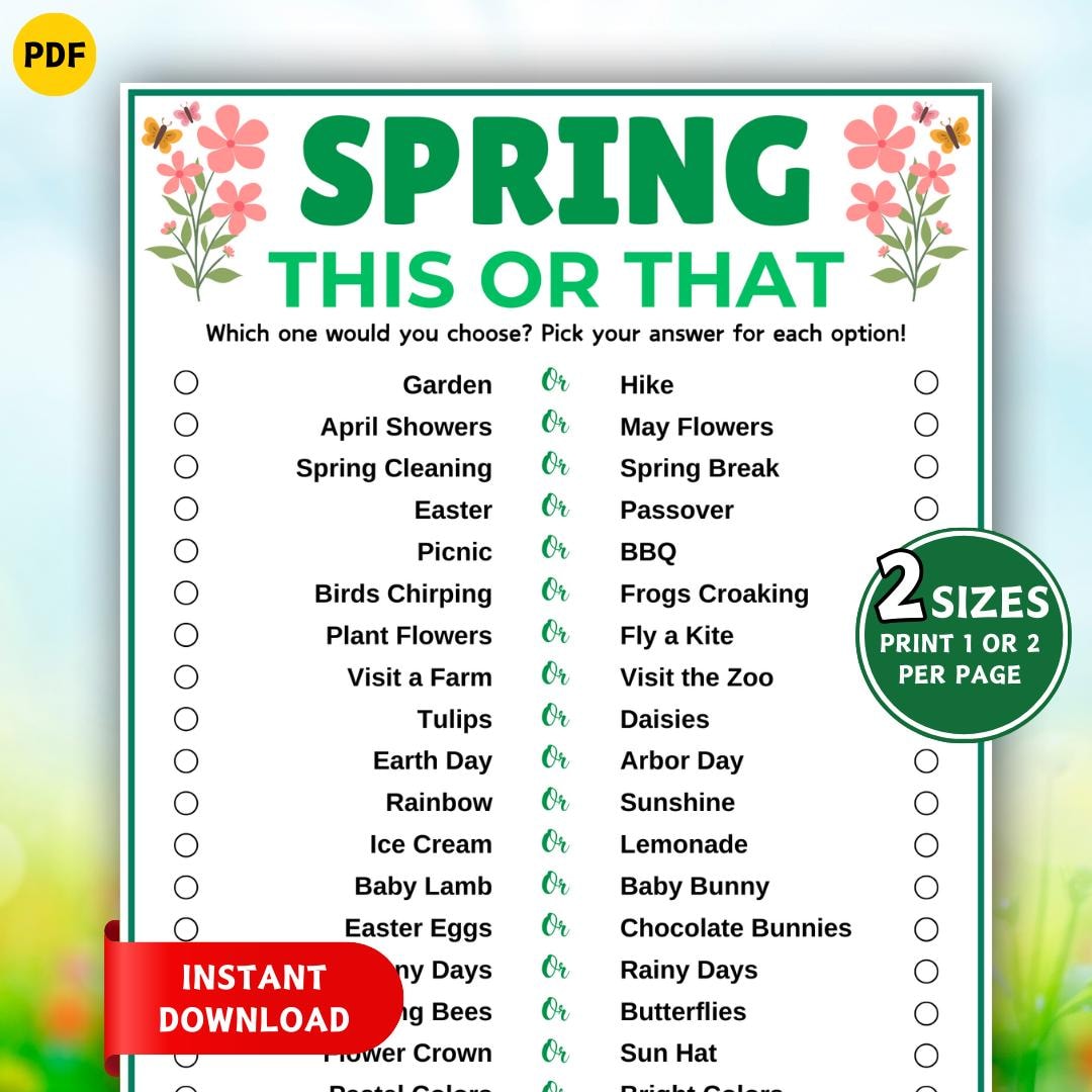 Spring This or That Game, Would You Rather, Printable Spring Games for ...