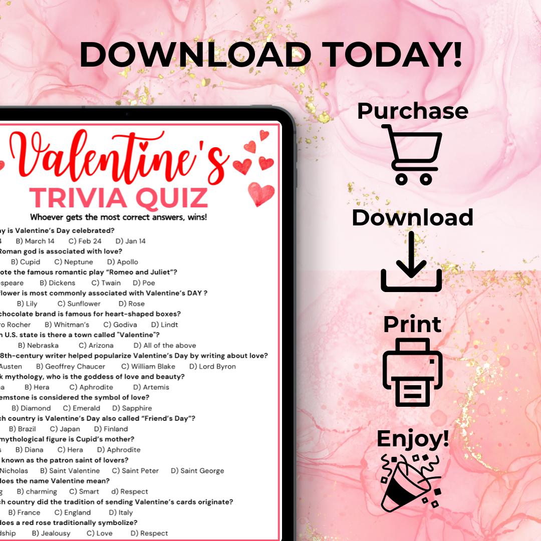 Valentine's Day Trivia Game, Printable Valentines Day Party Game ...