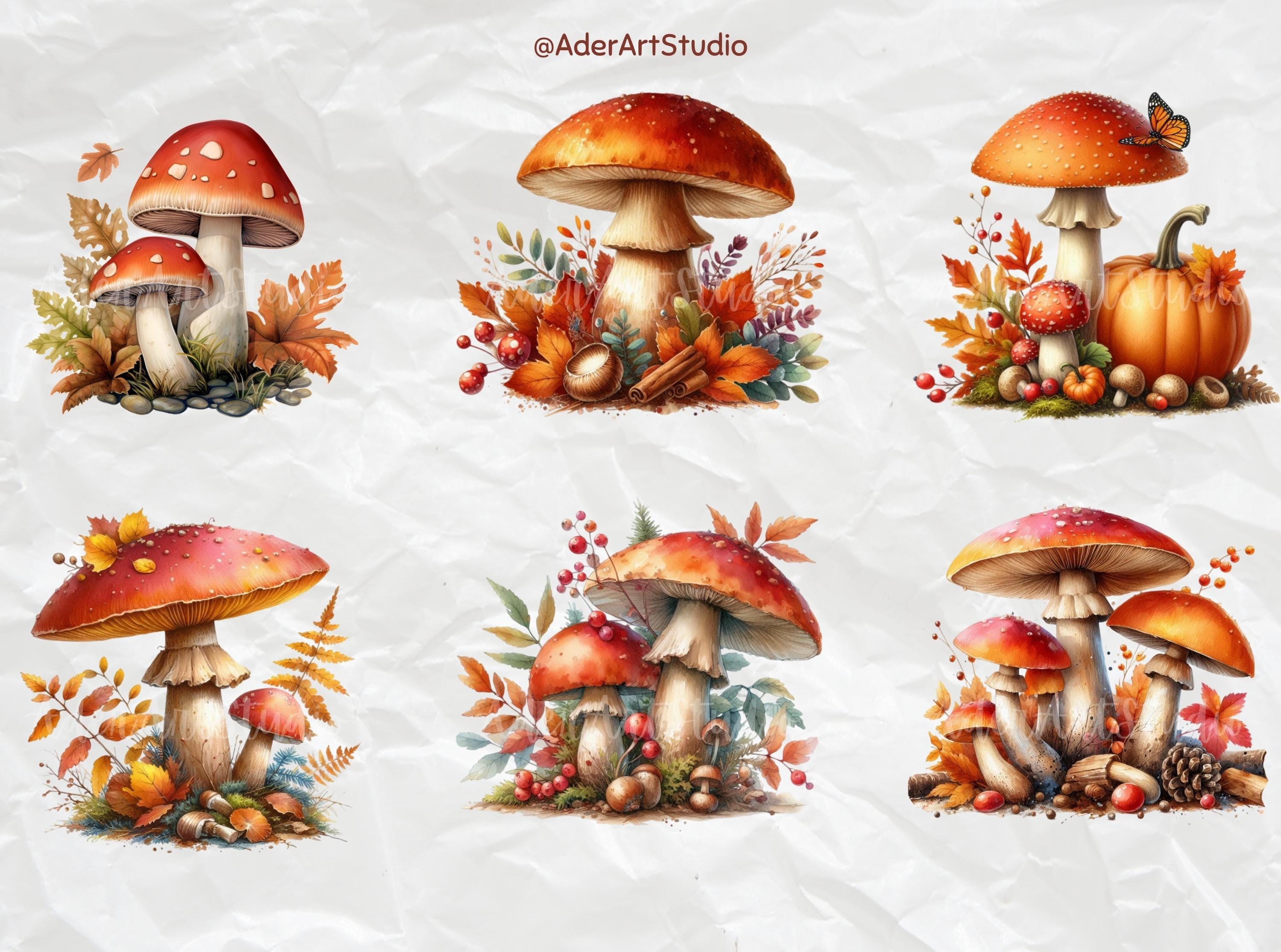 Watercolor Autumn Mushrooms Clipart Bundle, Cozy Fall Mushrooms, Autumn ...